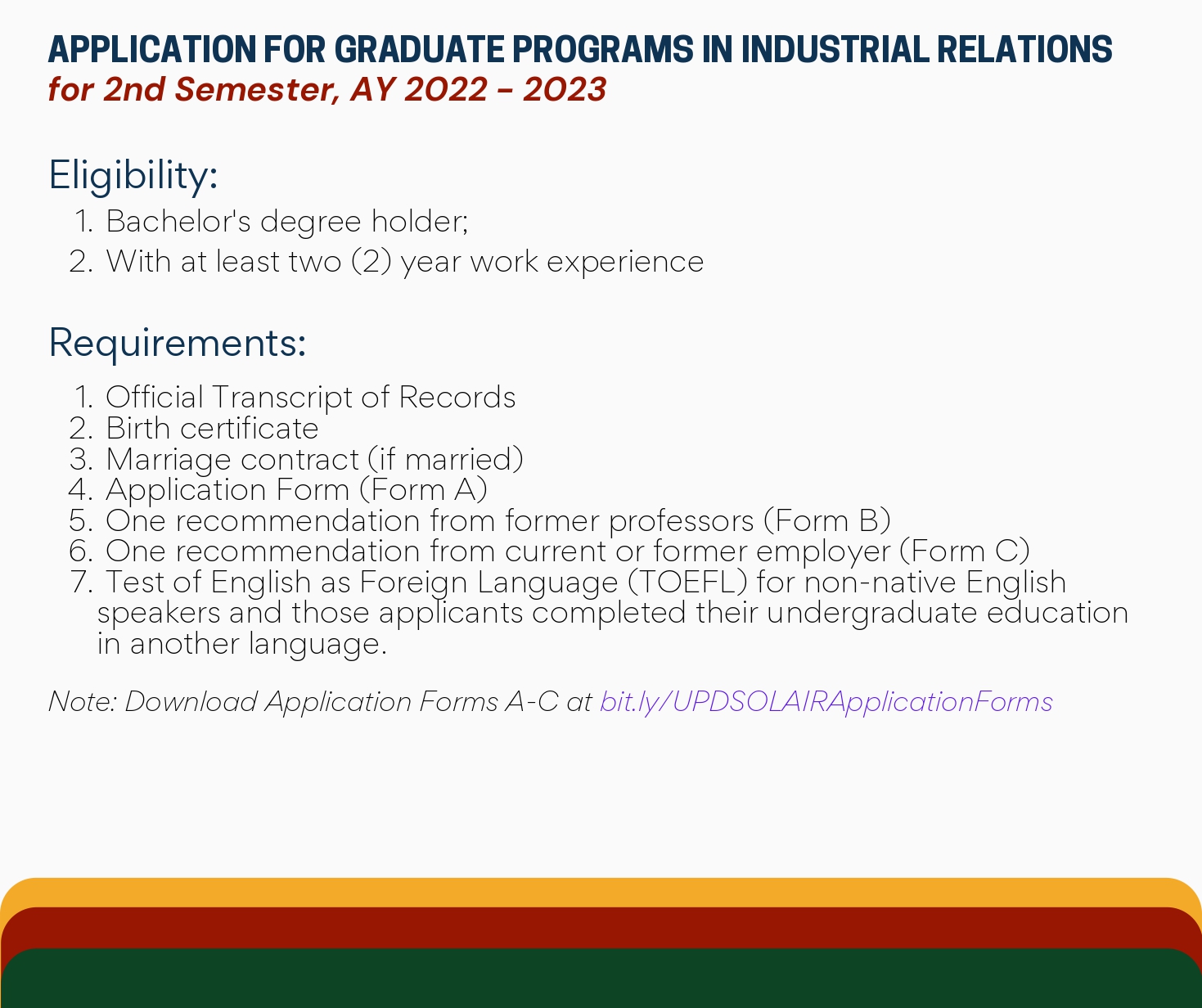 Application for Graduate Programs in Industrial Relations