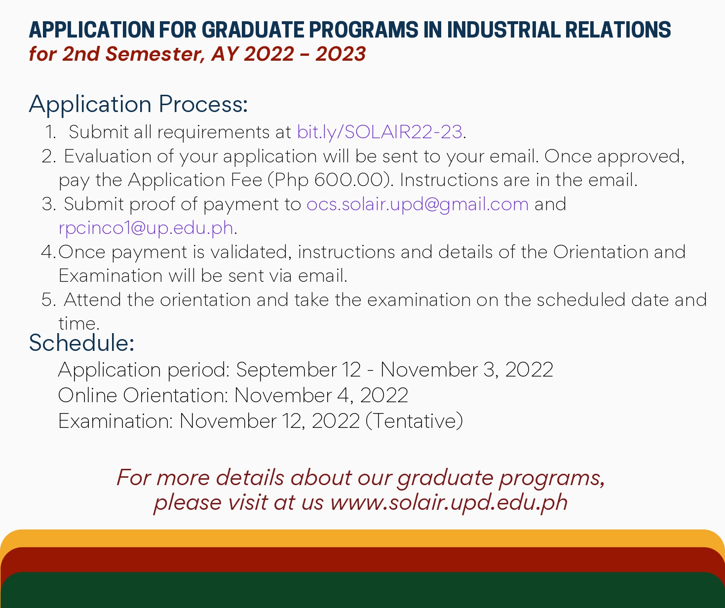 Application for Graduate Programs in Industrial Relations