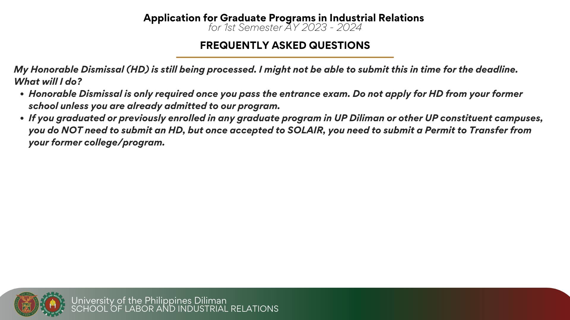Application for admission, 1st Semester, AY 2023-2024